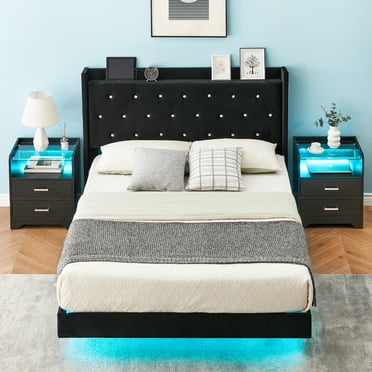 4 EVER WINNER Full Size LED Bed Frame, Full Floating Bed Frame with LED ...