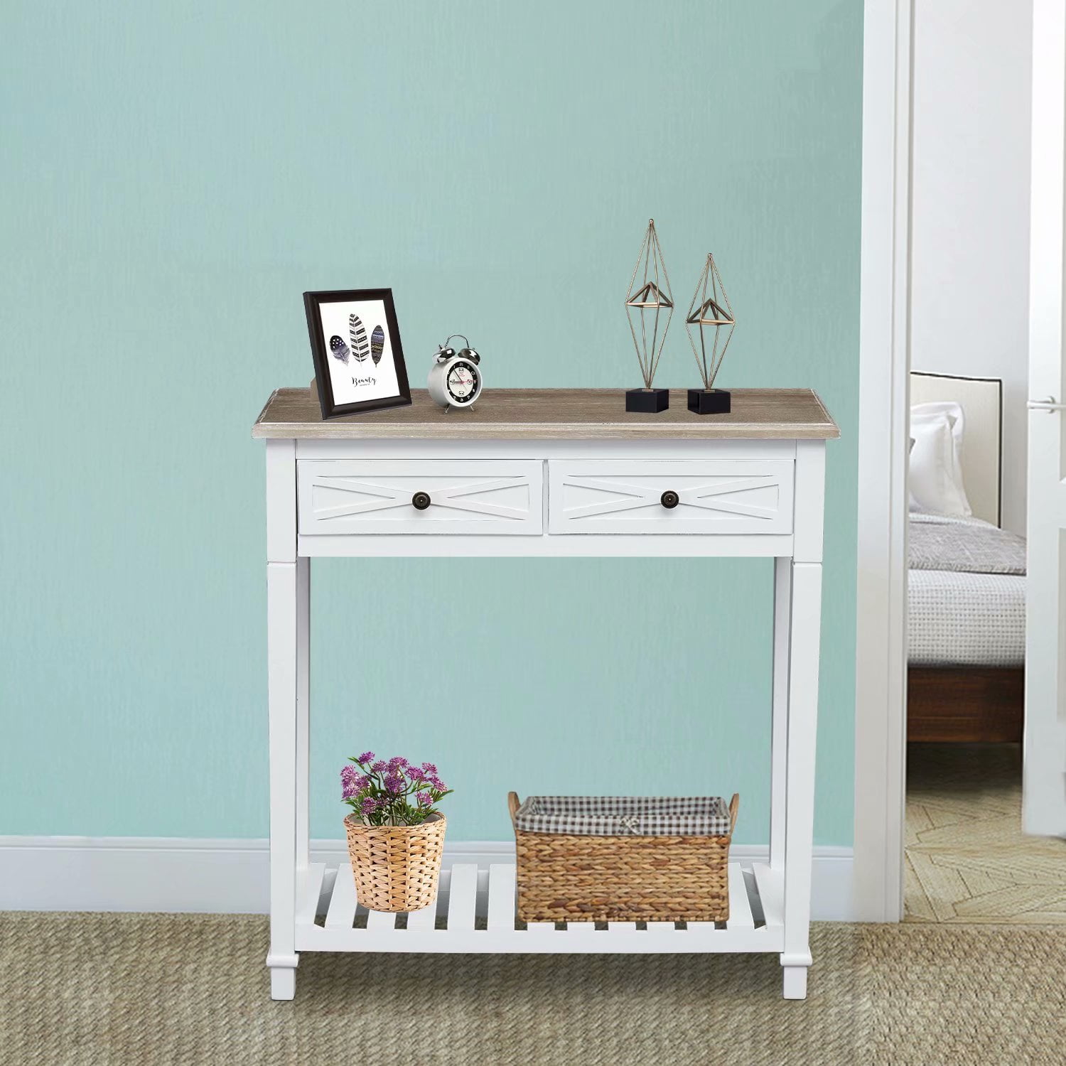 Kinbor Modern Console Table 2 Drawer and Storage Shelf for Entryway ...