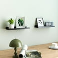 Black Floating Wall Shelves Set of 2, 14 Inch Wood Mounted Storage ...