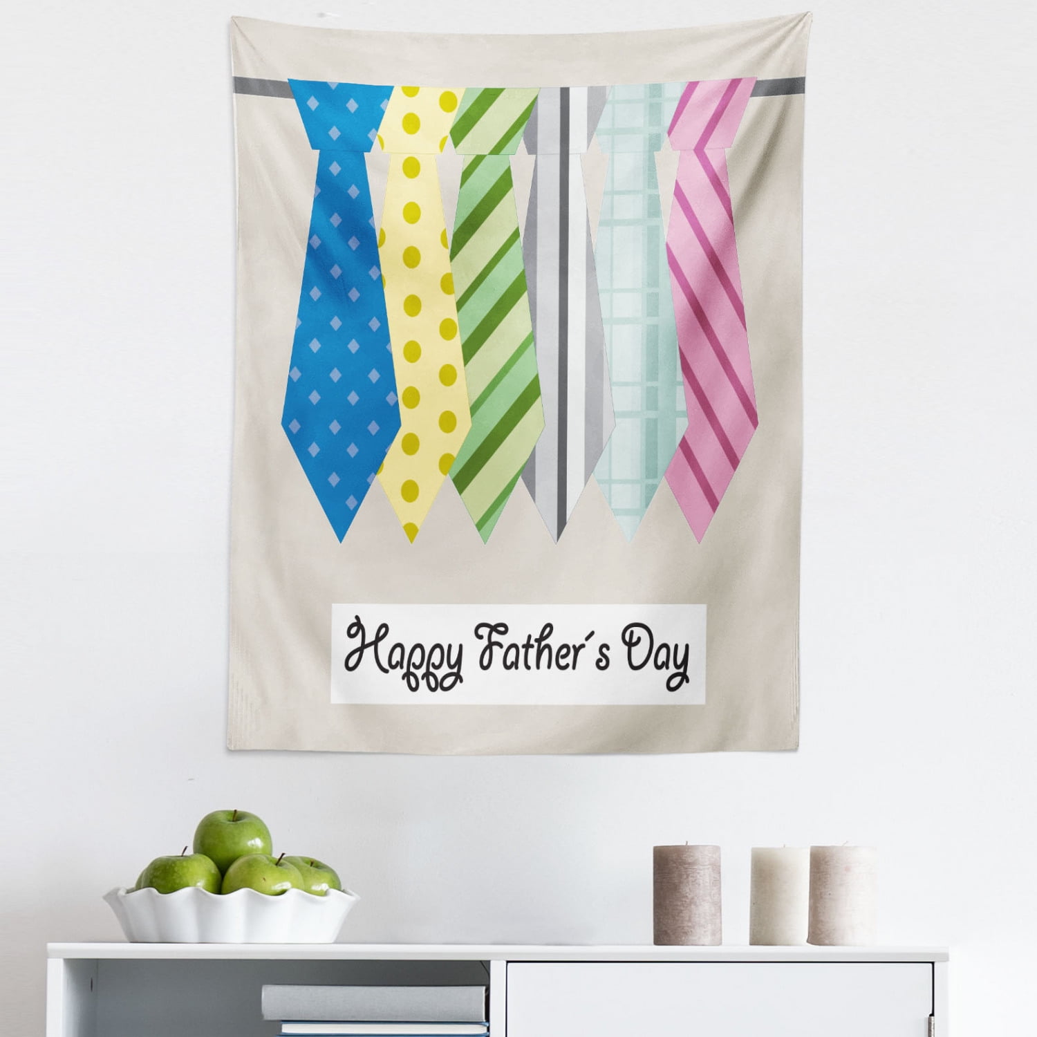 Fathers Day Tapestry, Colorful Dad Ties with Dotted Striped and ...