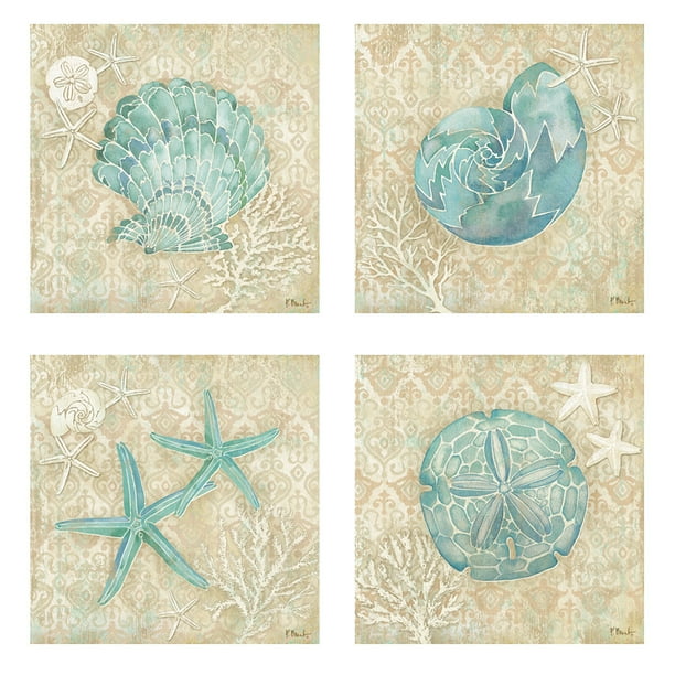 4 Lovely Teal and Brown Ocean Seashell Sand Dollar and Star Fish ...