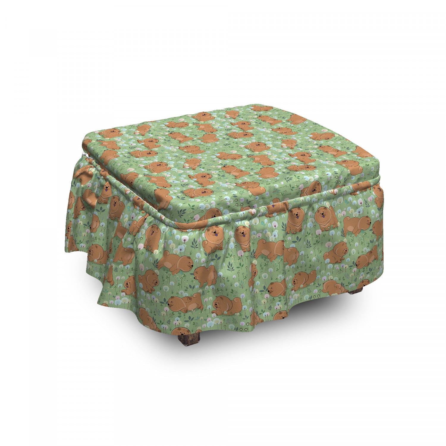 Cartoon Ottoman Cover, Chinese Animal Chow Chow, 2 Piece Slipcover Set ...