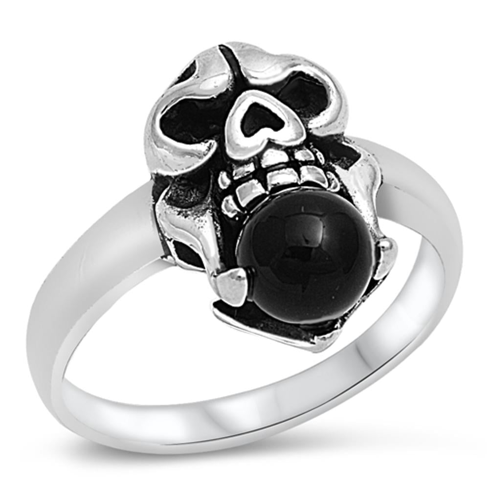 Simulated Black Onyx Skull Biker Scary Polished Ring ( Sizes 5 6 7 8 9 ...