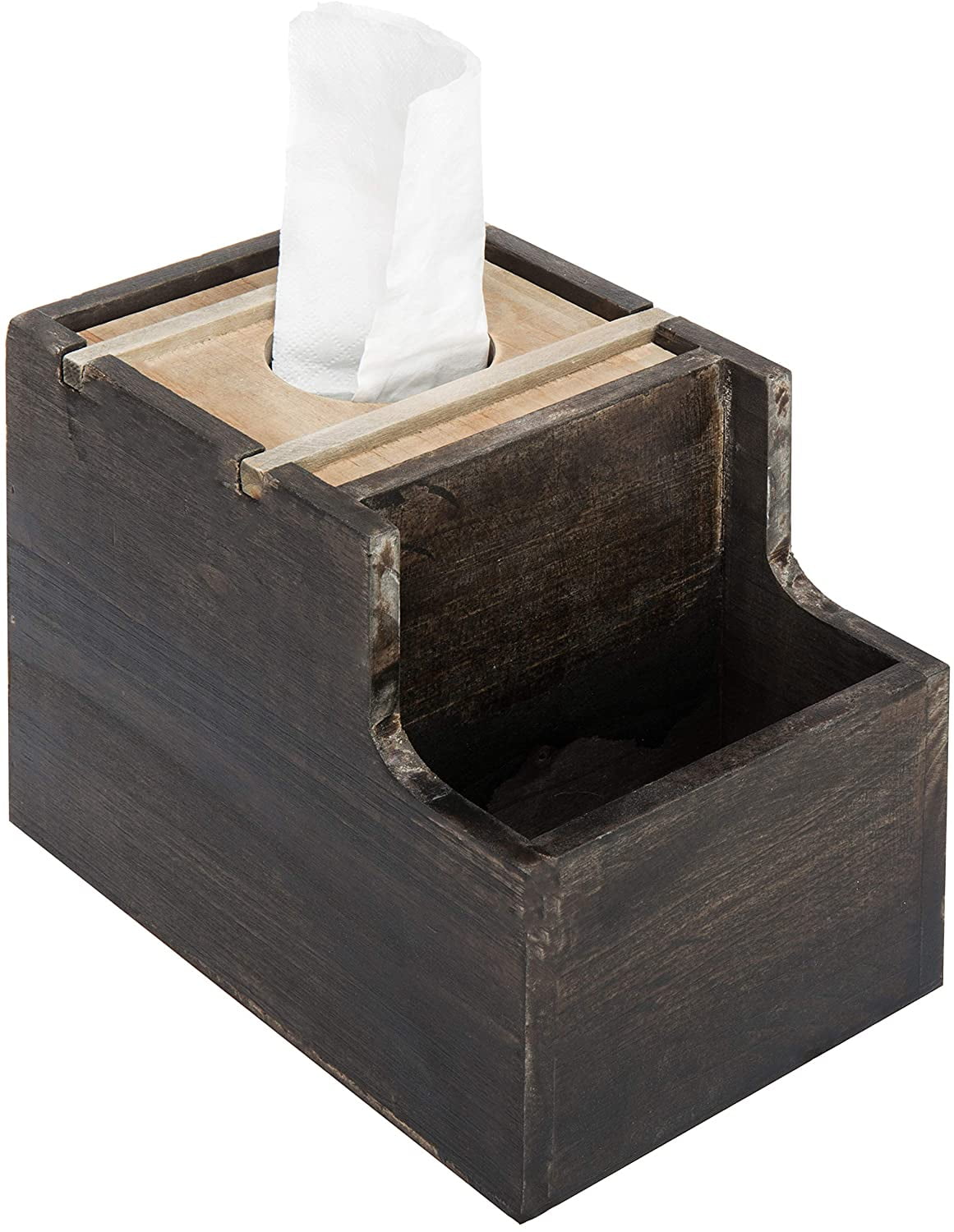 MyGift Rustic Square Wood Tissue Box with Vanity Organizer, Brown ...