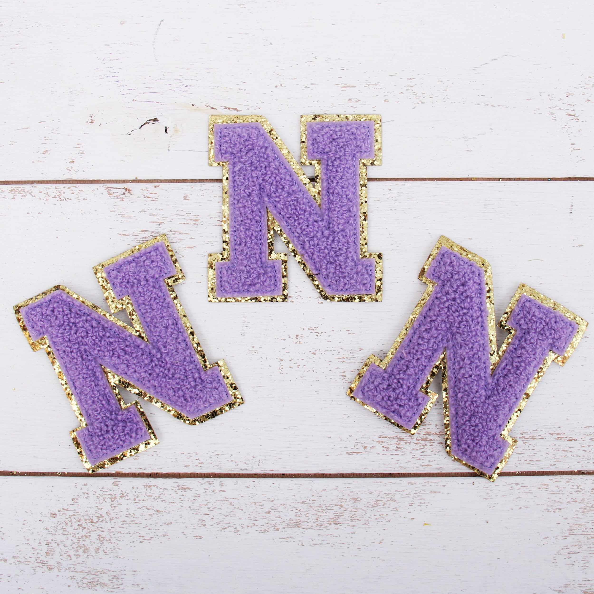 3 Pack Chenille Iron On Glitter Varsity Letter "N" Patches - Lavender ...
