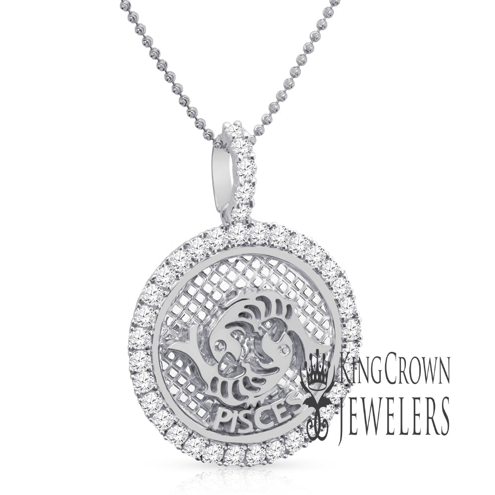 Real Sterling Silver 14K White Gold Finish Pisces Fish Constellation ...