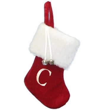 Mini Monogrammed Christmas Stocking (8 in) Red Plush White Cuff ...