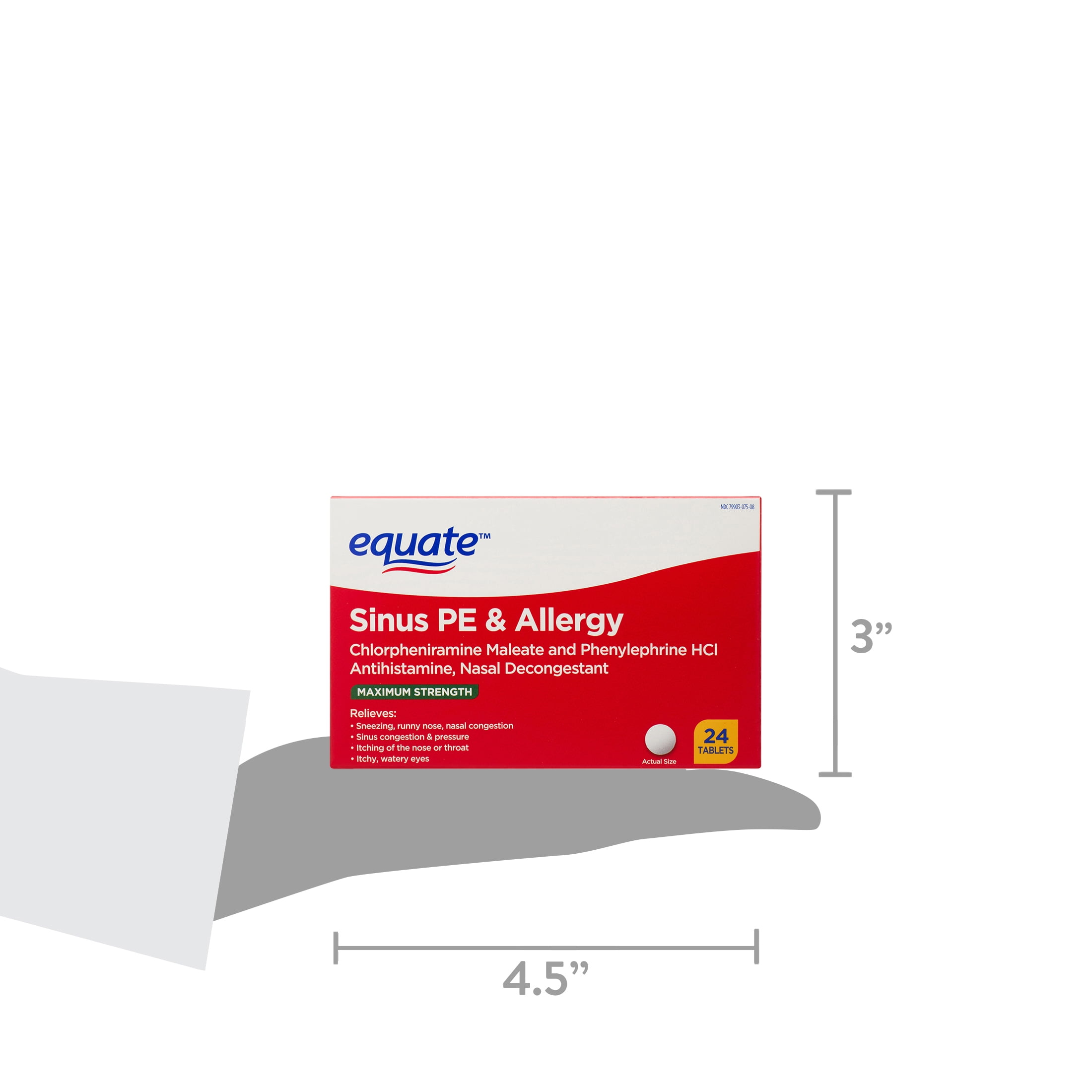Buy Equate Maximum Strength Sinus PE & Allergy Medicine, 24ct Tablets ...