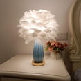ZYLEIESENBAO Chic White Feather Table Lamp Creative Bedside Feather ...