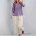 2 Piece Sets for Women Linen Lounge Matching Set Flowy Wide Leg Pant ...