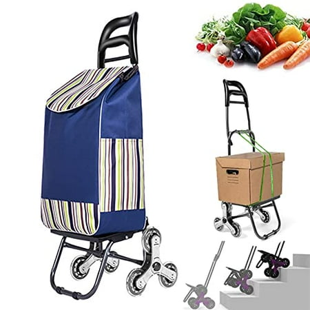 Folding Shopping Cart, Tri-Wheels Stair Climbing Cart Grocery Utility ...