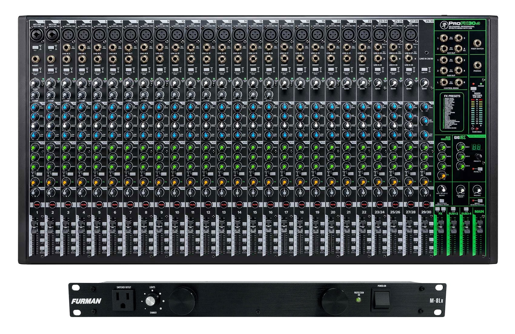 Mackie ProFX30v3 30-Channel 4-Bus Effects Mixer w/USB + Furman Power ...