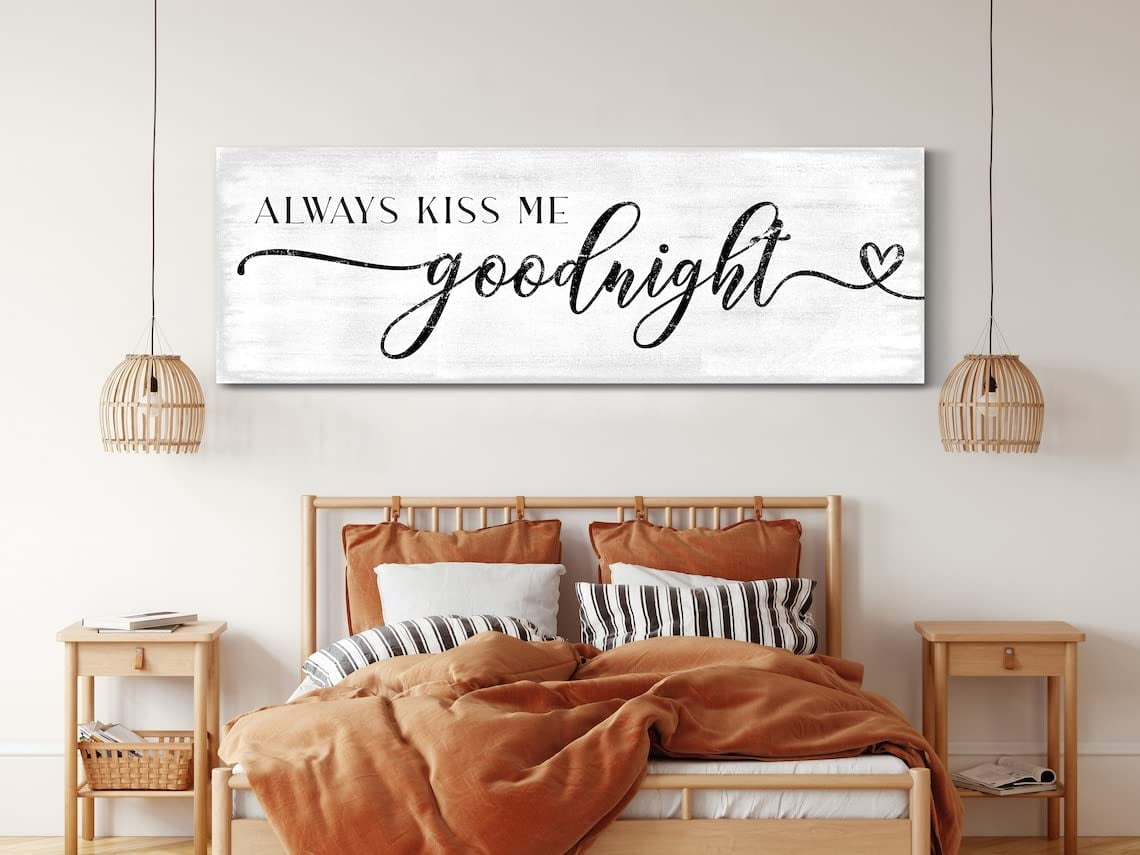 Canvas Print Always Kiss Me Goodnight Sign Wall Art Love Quote Poster ...