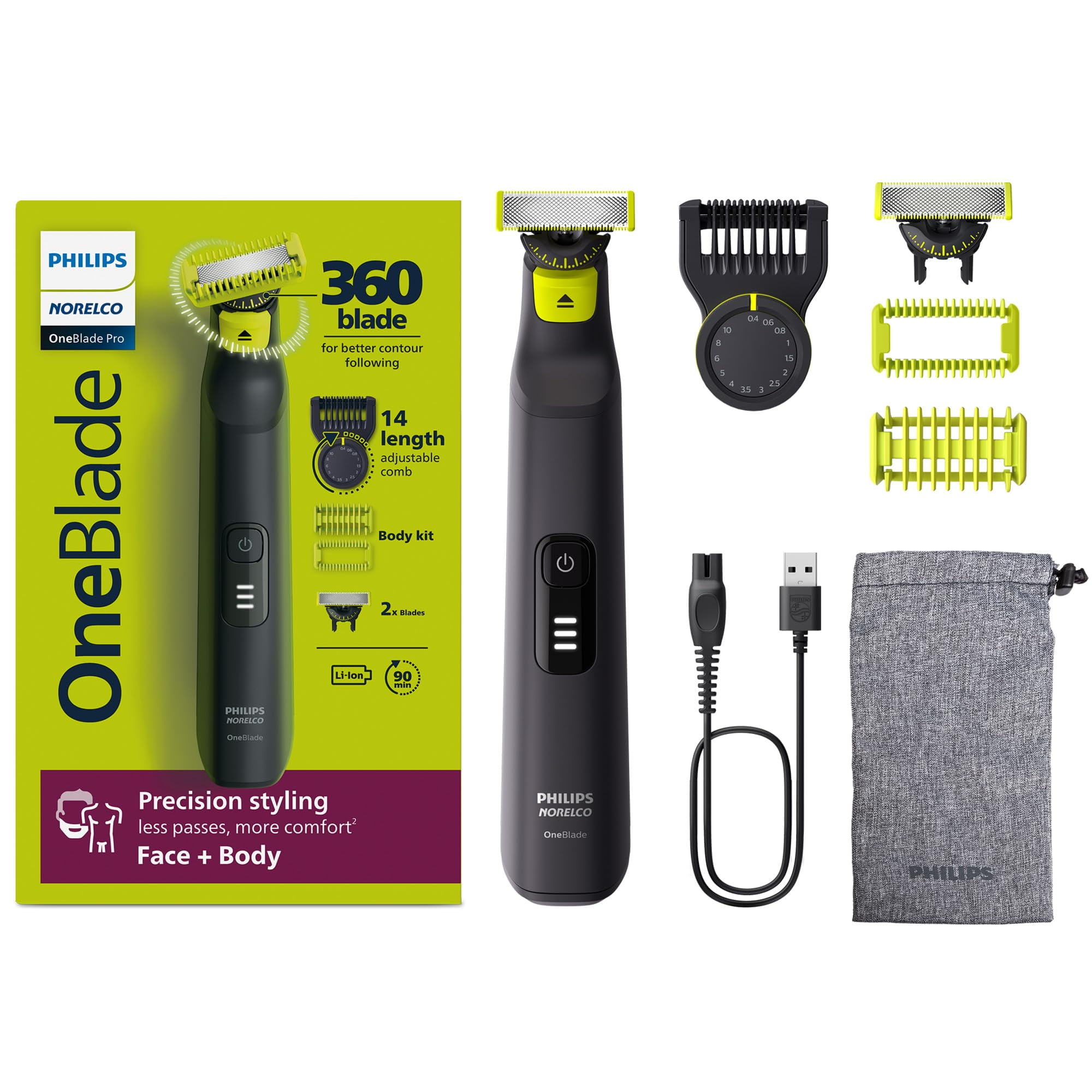 Afeitadora eléctrica Philips Norelco OneBlade Pro 360 Face + Body ...