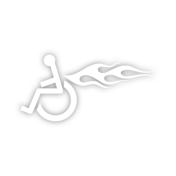 Left Facing Wheelchair With Flames Sticker Decal Die Cut Self