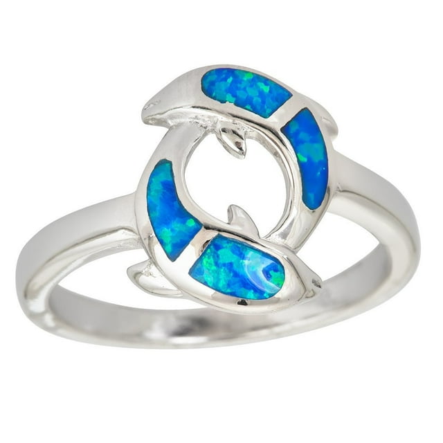 DECADENCE Sterling Silver Rhodium Polished Created Opal Rings for Women ...