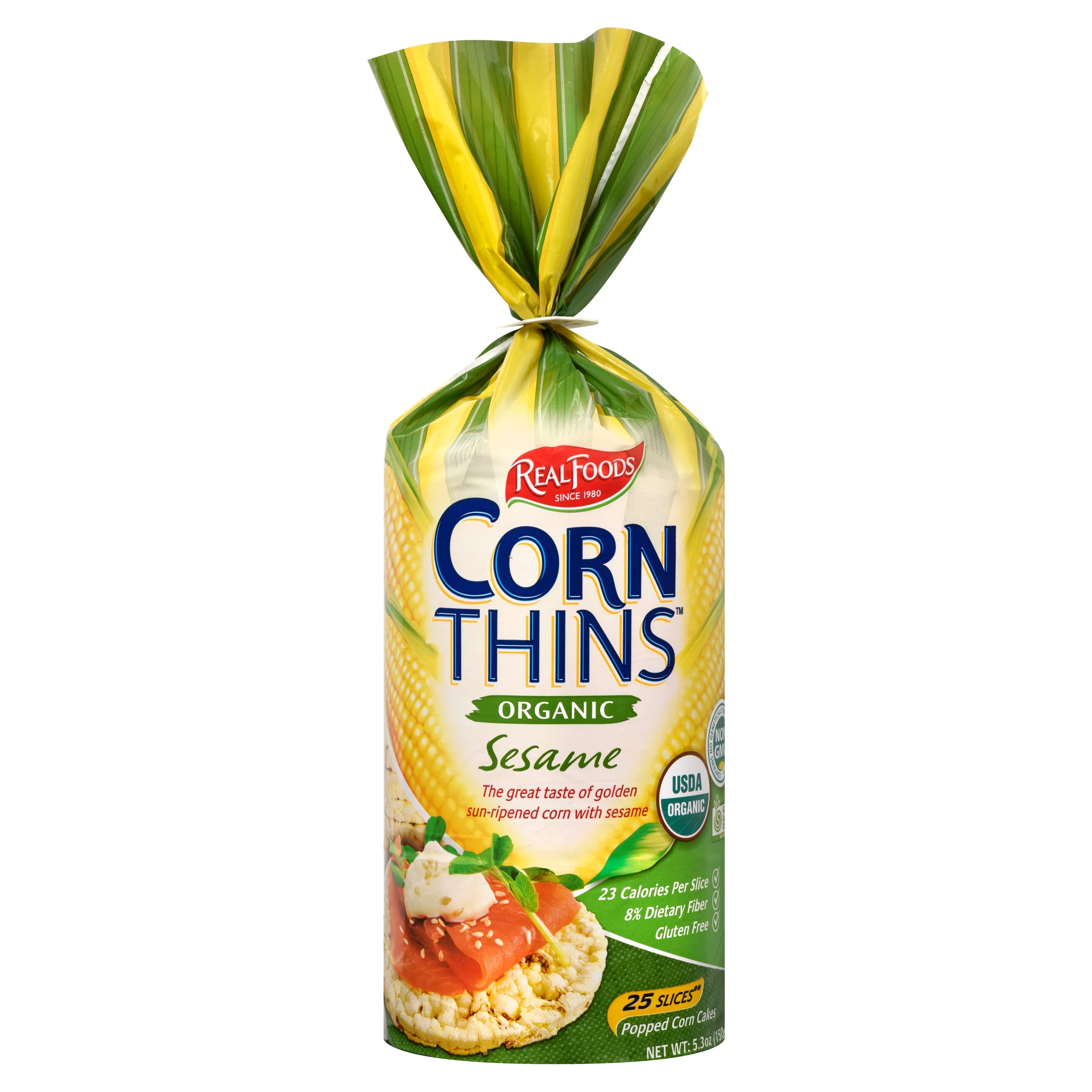 Real Foods Corn Thins Organic Sesame Popped Corn Cakes, 25 count, 5.3 ...