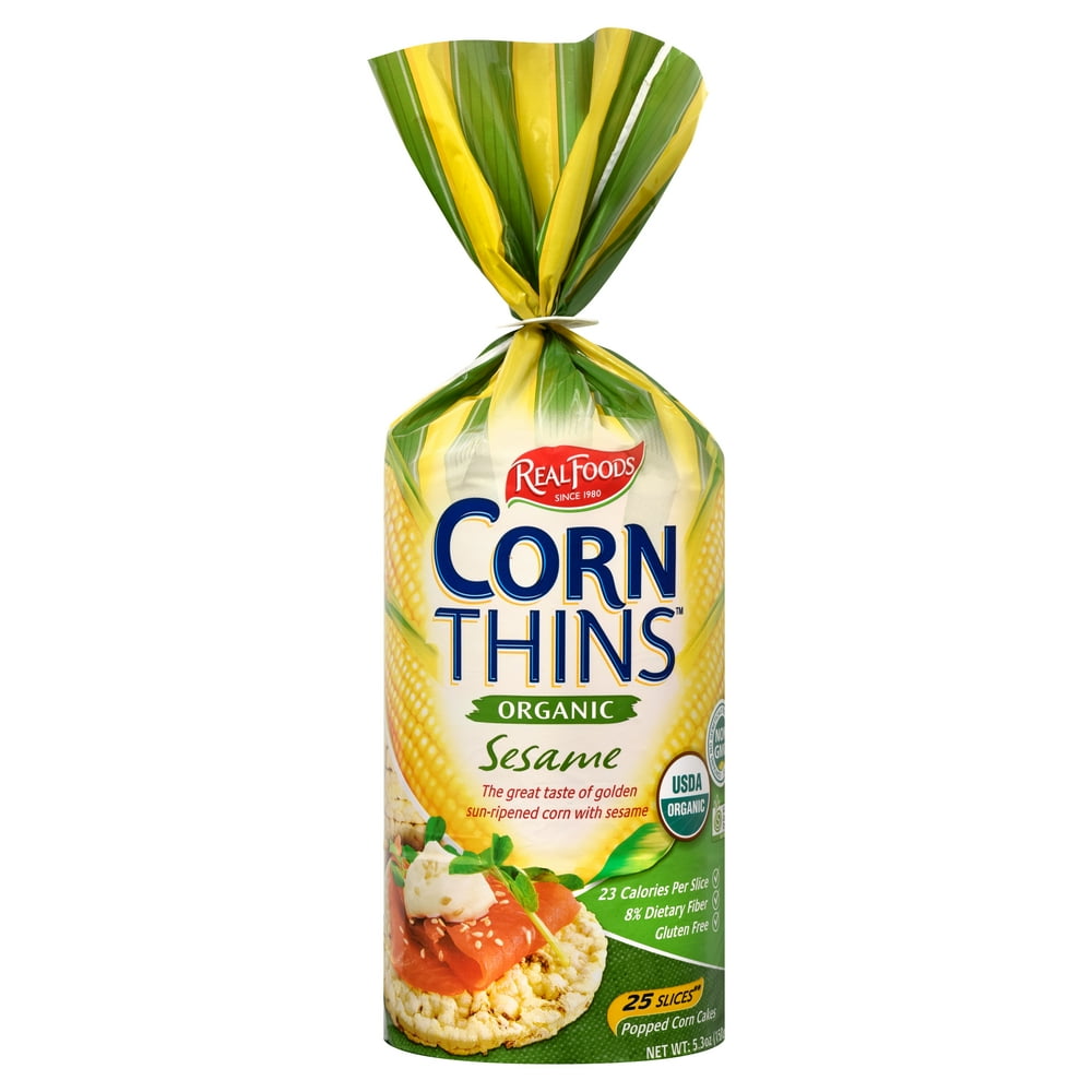 Real Foods Corn Thins Organic Sesame Popped Corn Cakes, 25 count, 5.3 ...