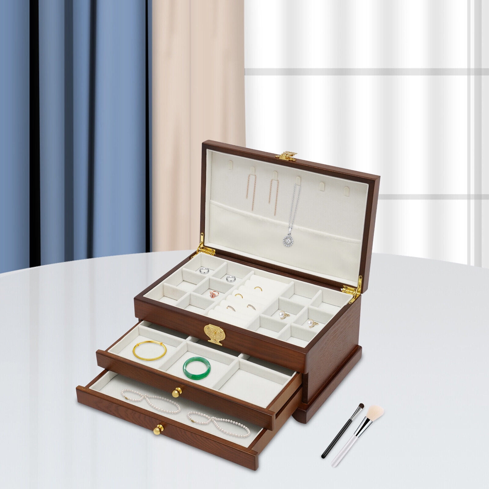 Miumaeov Jewelry Box with Lock 3 Layers Large Jewelry Storage with ...