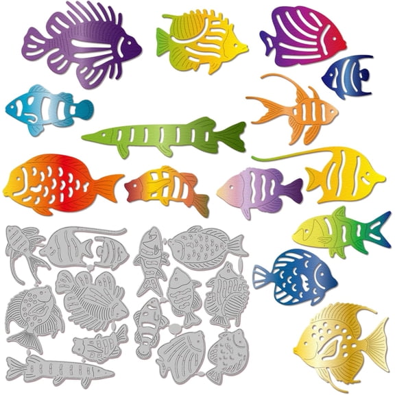 3D Fishing Cutting Dies Fish Shell Water Plants Die Cuts Summer ...