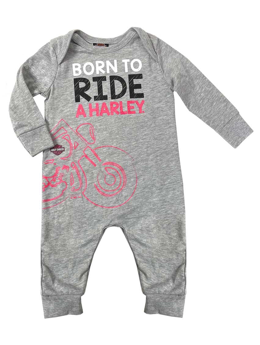 Harley-Davidson Baby Girls' Knit Coveralls, Born To Ride Romper - Gray ...