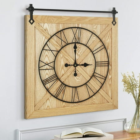 Large Farmhouse Rustic Wall Clock Vintage Aesthetic Square Wood ...