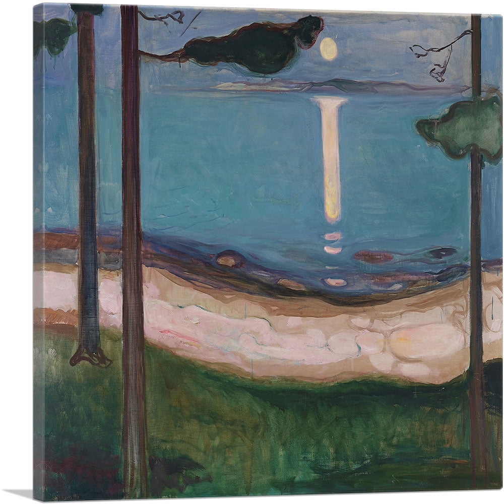 ARTCANVAS Moonlight 1895 Canvas Art Print by Edvard Munch - Size: 26" x ...