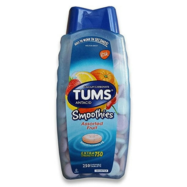 Tums Extra Strength Smoothies Assorted Fruit 250 Chewable Tablets - 2 ...