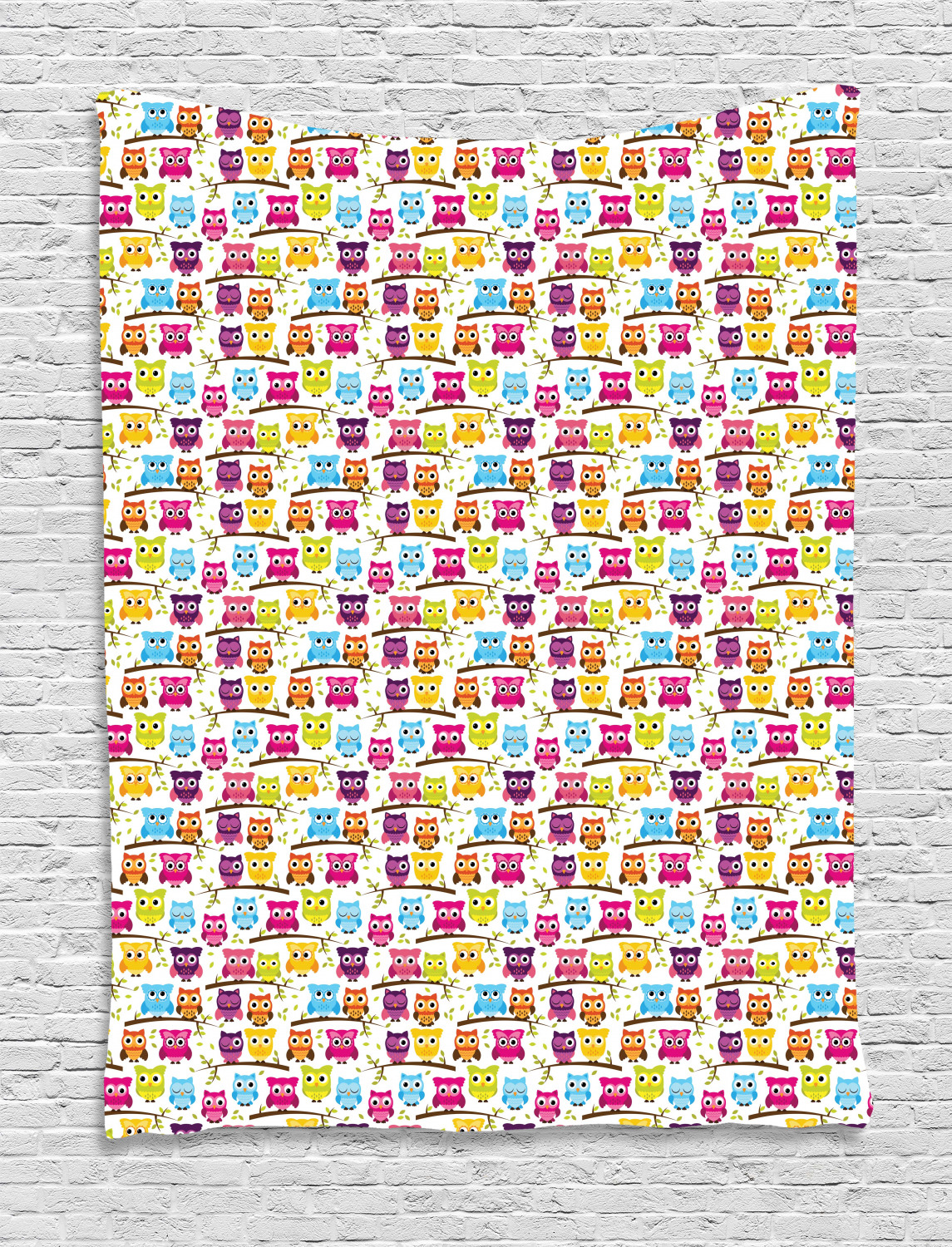 Birds Tapestry, Cartoon Illustration of Perching Eurasian Eagle Owl and ...