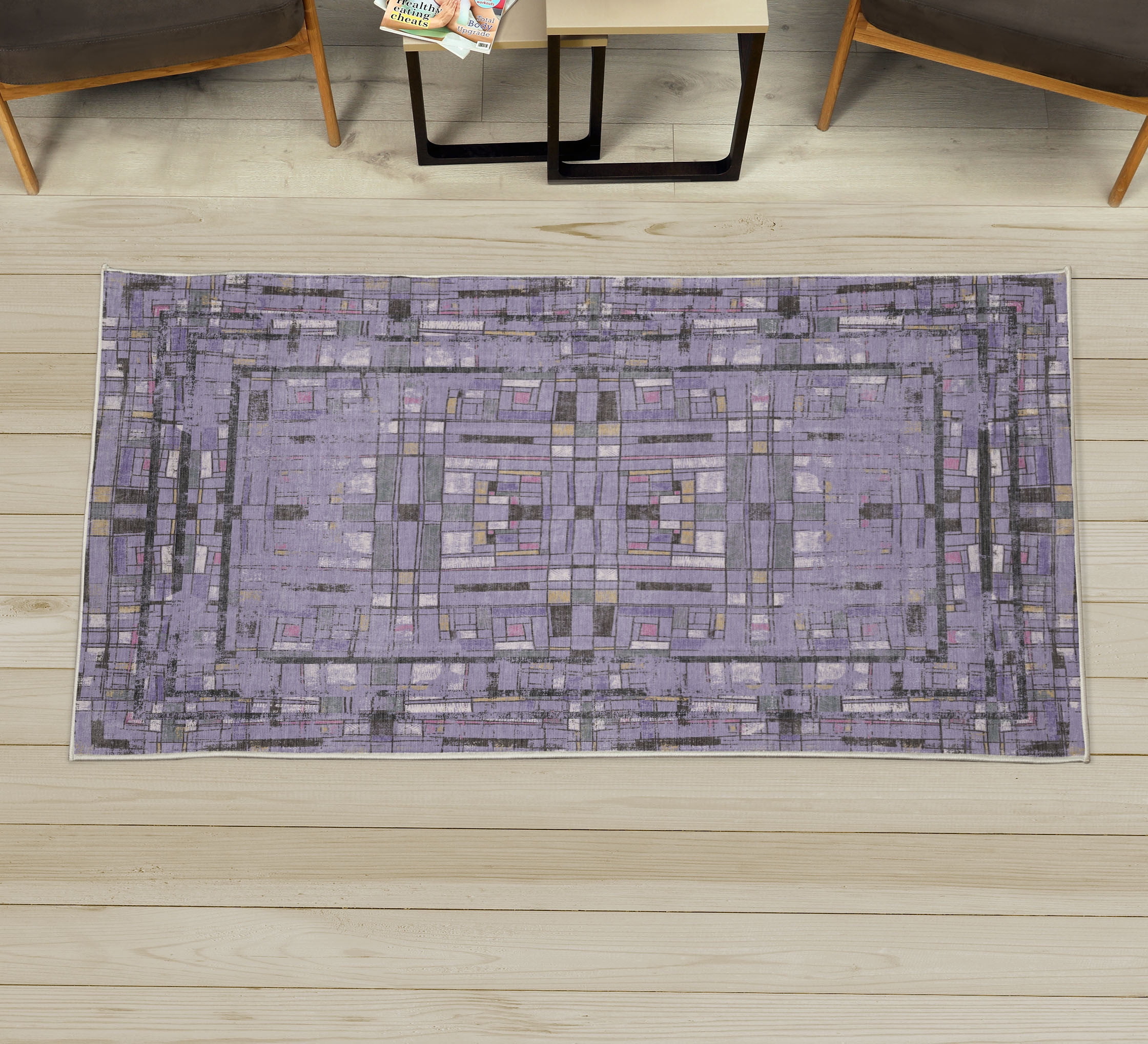 Modern Decorative Rug, Sketchy Drawing Rectangles and Squares Abstract ...