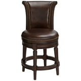 55 Downing Street Addison Walnut Swivel Bar Stool Brown 26" High Traditional Mocha Leather ...