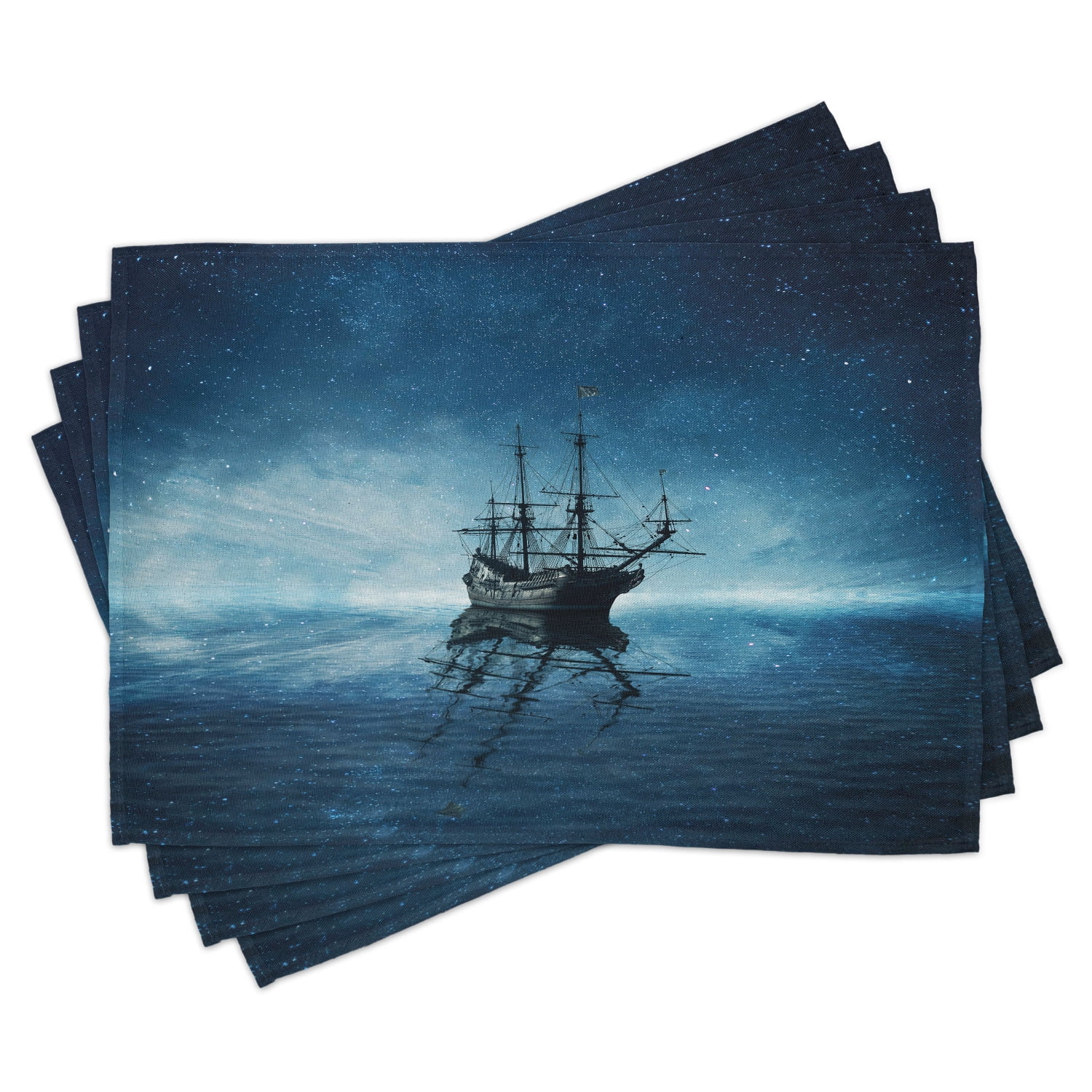 Ambesonne Pirate Ship Place Mats Set of 4, Night Sky Ocean, Standard ...