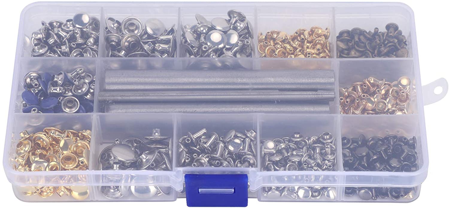 Double Cap Rivets Set, Leather Craft Rivets Setting Tool Kit Iron ...