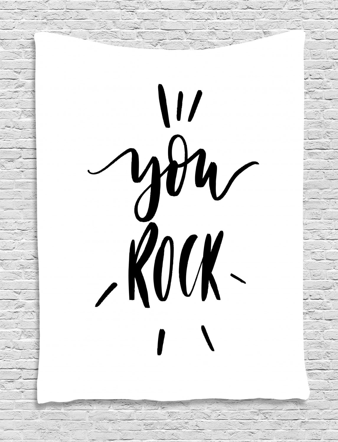 You Rock Tapestry, Hand Written Monochrome Lettering Brush Strokes ...