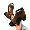 Brown Sandals For Ladies Open Toe Square Heel Chunky Heel Breathable ...