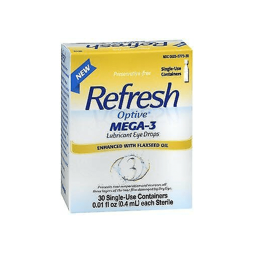 Refresh Optive Mega 3 Lubricant Eye Drops, Flaxseed Oil, 30 Vials, 6 ...