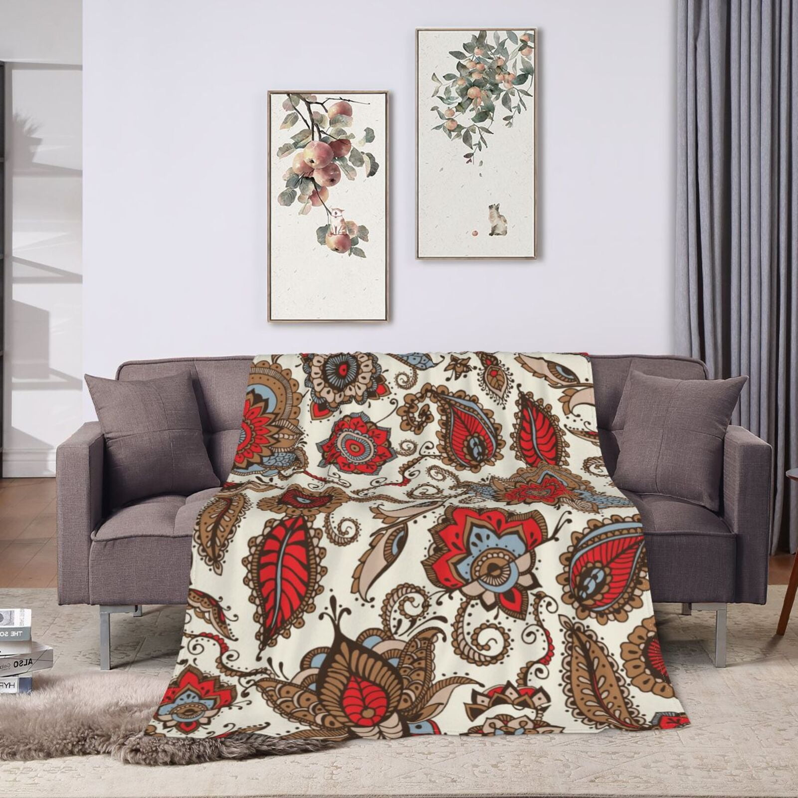 ZNDUO Colorful Paisley Floral Pattern Throw Blanket, Lightweight Cozy ...