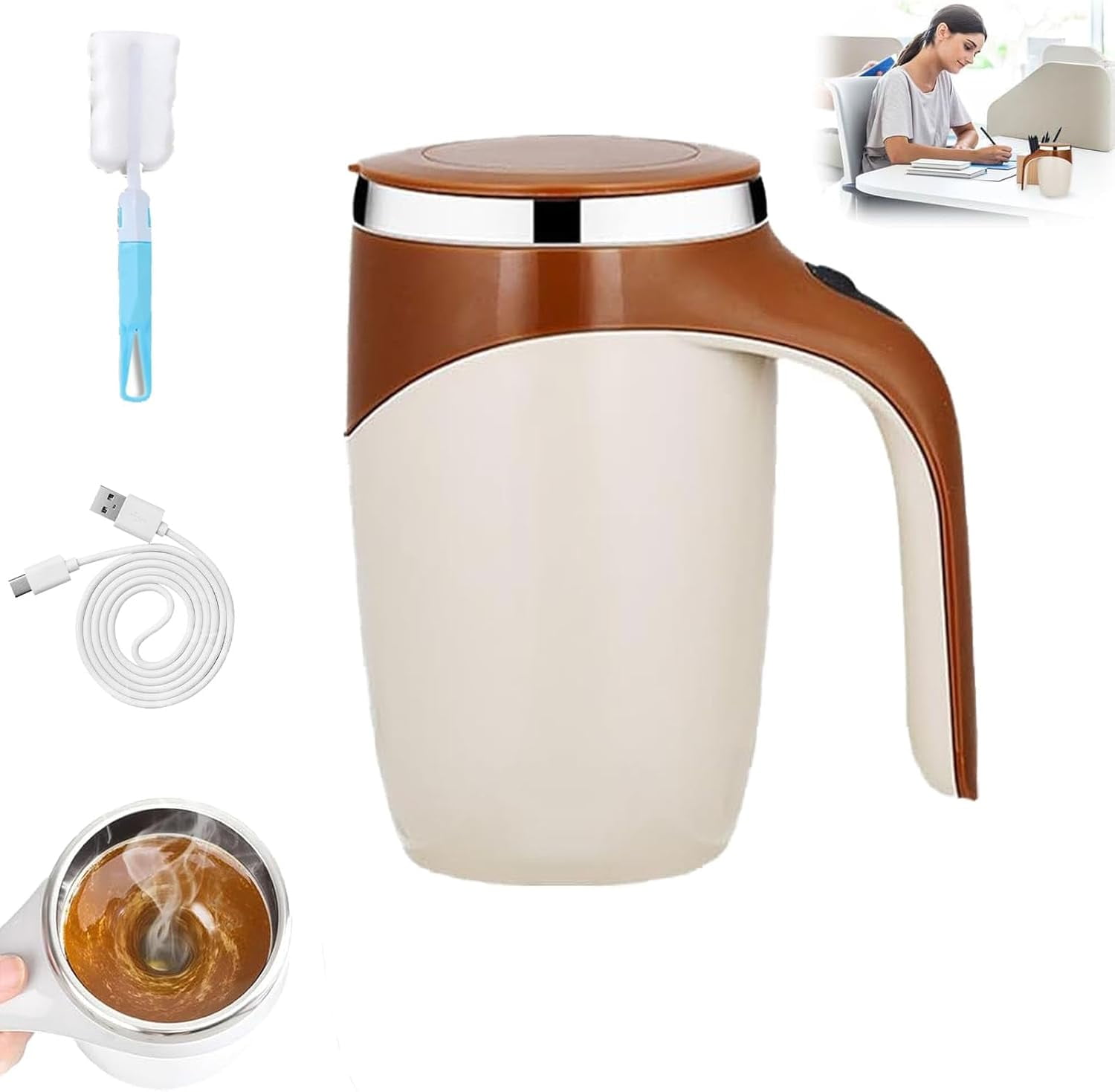 Ivyever Auto Stir Coffee Mug, Self Stirring, Stainless Steel, 380 ML ...