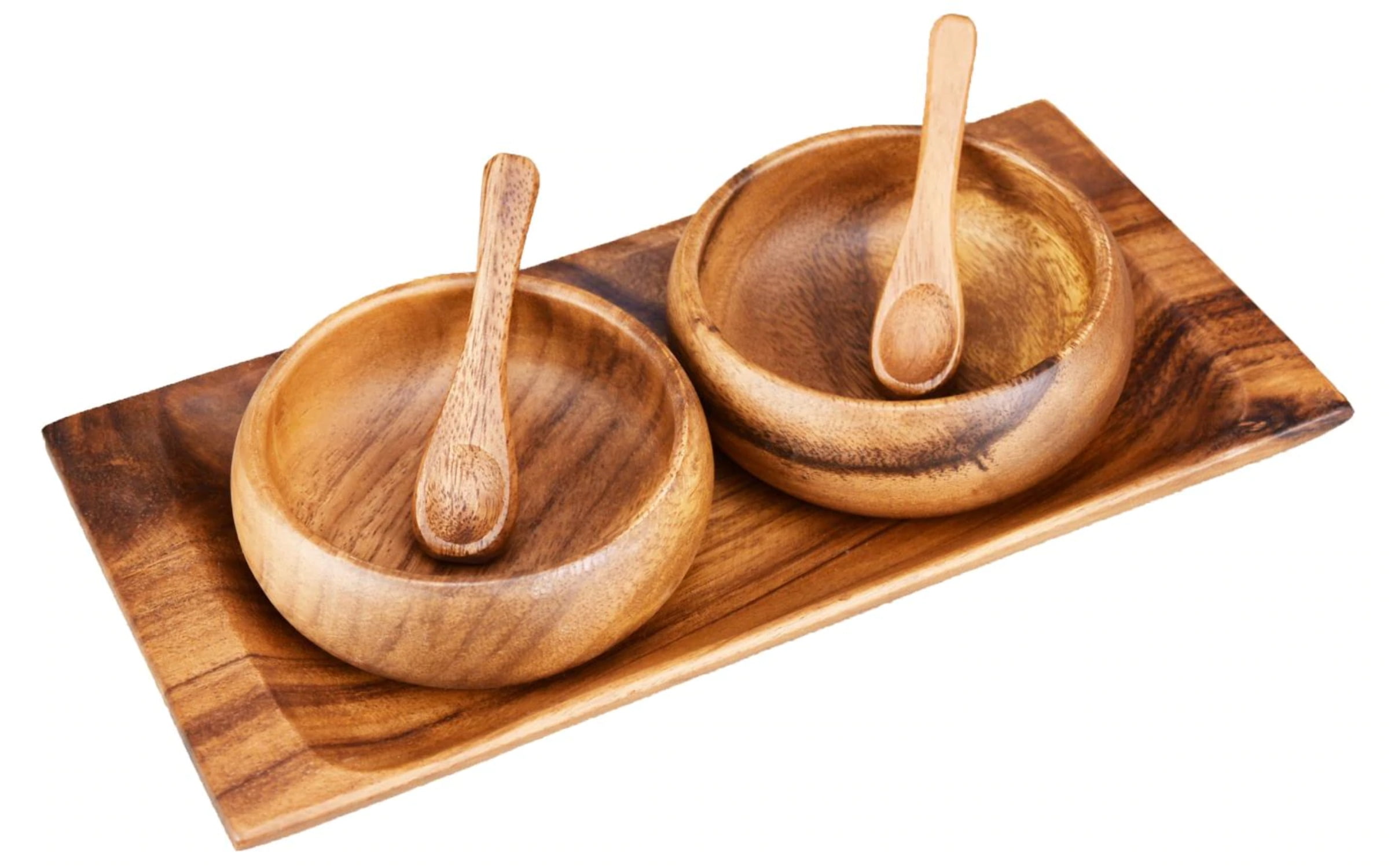 Acacia Wood 10” Appetizer Tray Gift Set with 2 Bowls and Spoons ...