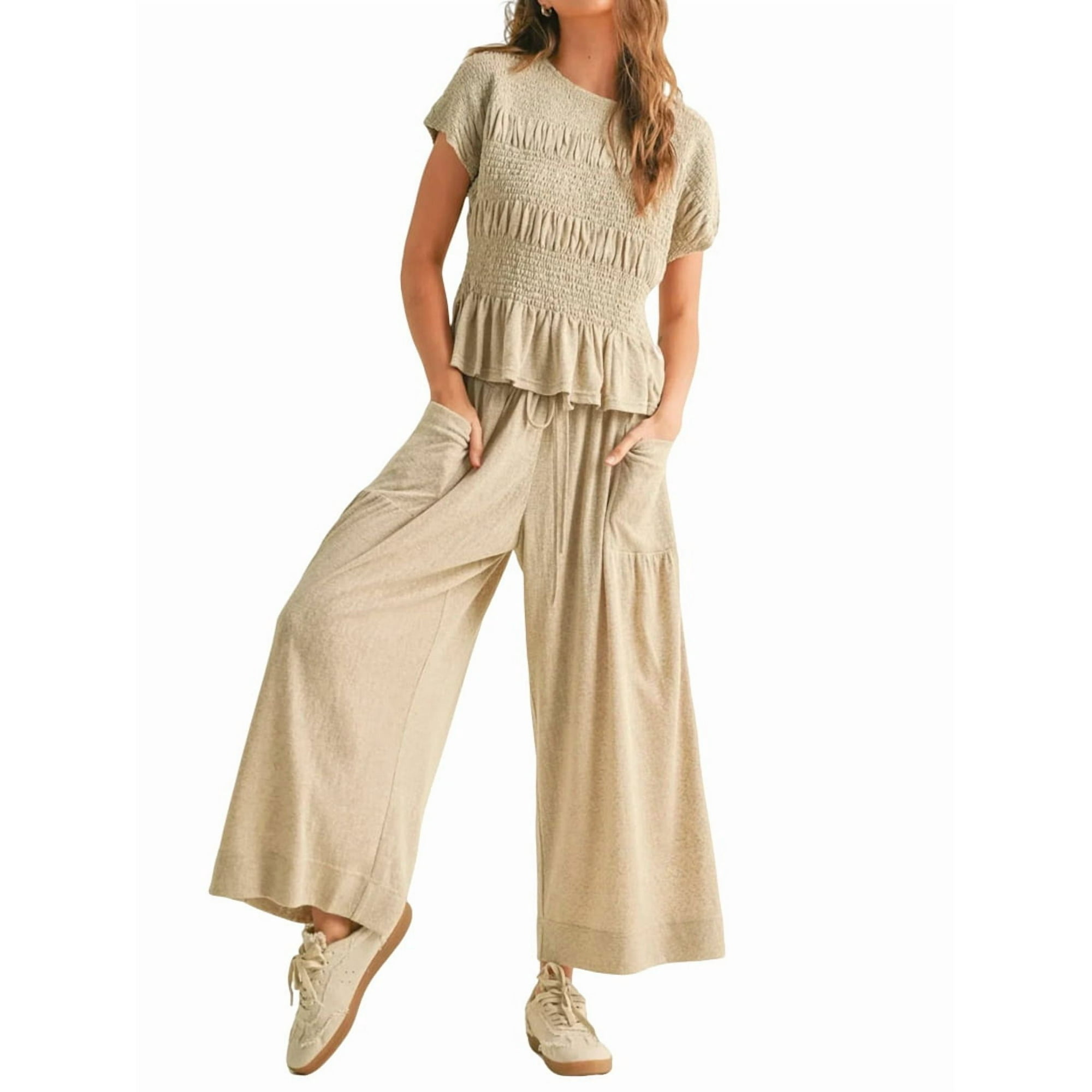 Click here for Unbranded Womens 2-Piece Smocked Top & Wide-Leg Pa... prices