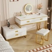Dextrus L-Shaped Vanity Set with LED Light, 5 Drawers, Storage Shelves ...