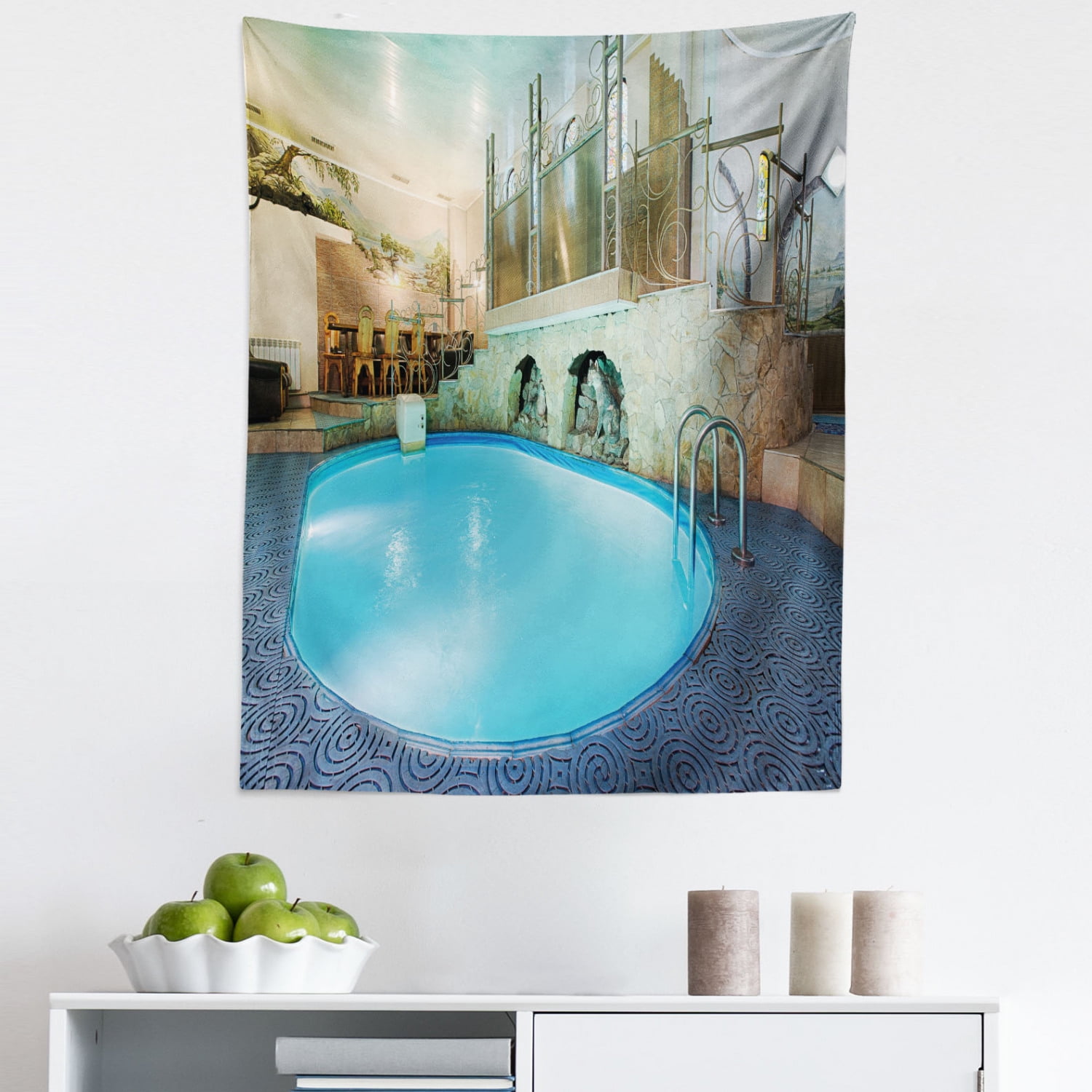 Pool Tapestry, Vivid Blue Swimming Pool in Spa Interior Resort ...