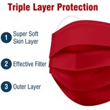 Disposable Face Masks 3-Ply Individually Wrapped , 50ct - Red - Walmart.com