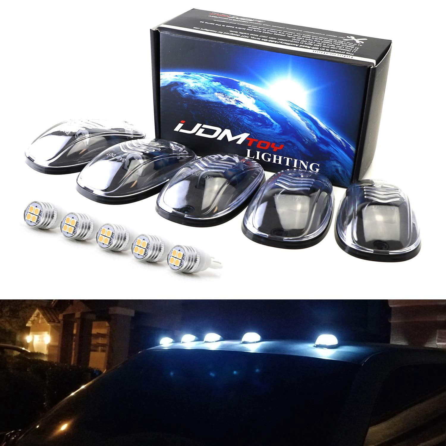 iJDMTOY Clear Lens White Full LED Cab Roof Marker Light Assembly Kit ...
