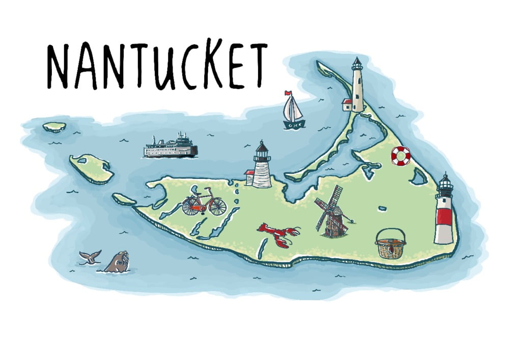 Nantucket Island, Line Drawing (24x36 Giclee Gallery Art Print, Vivid ...