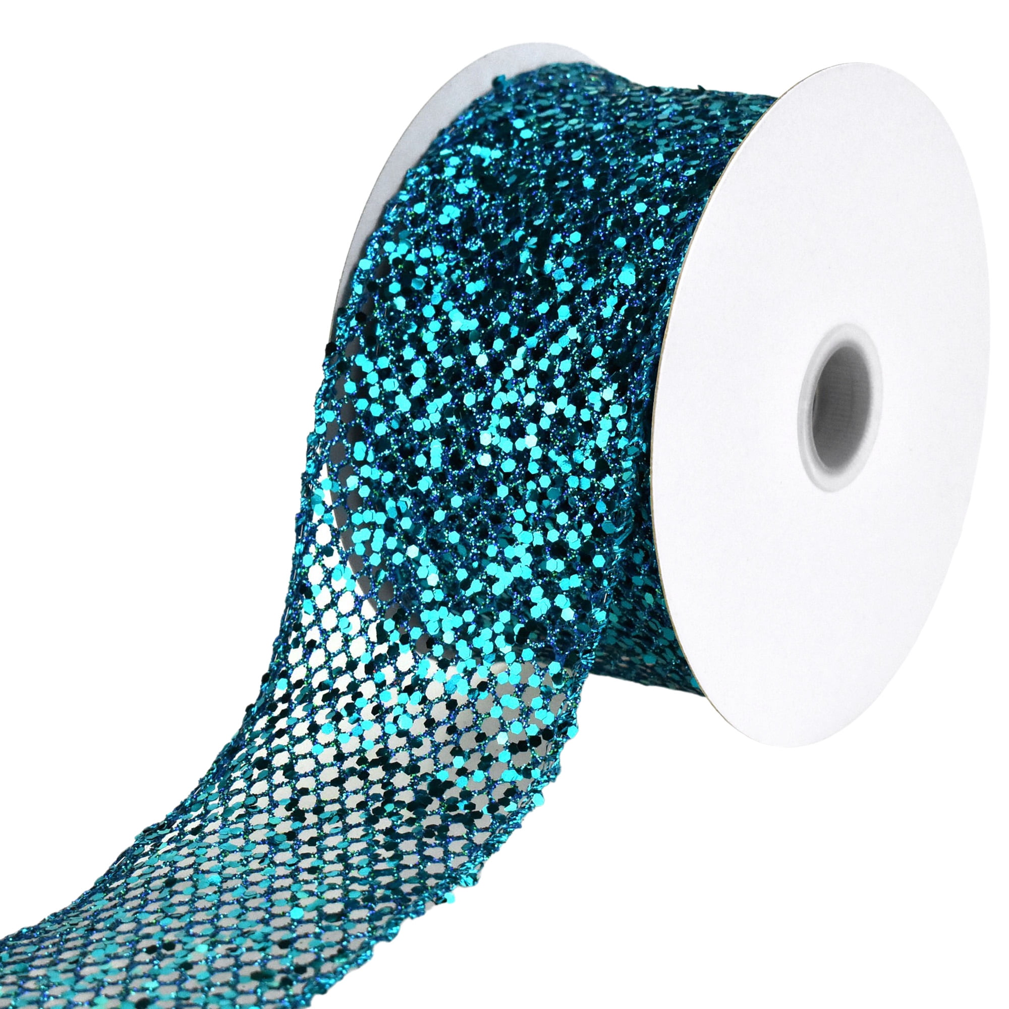 Christmas Dazzling Glitter Chunk Netting Wired Ribbon, 2-1/2-inch, 10 ...