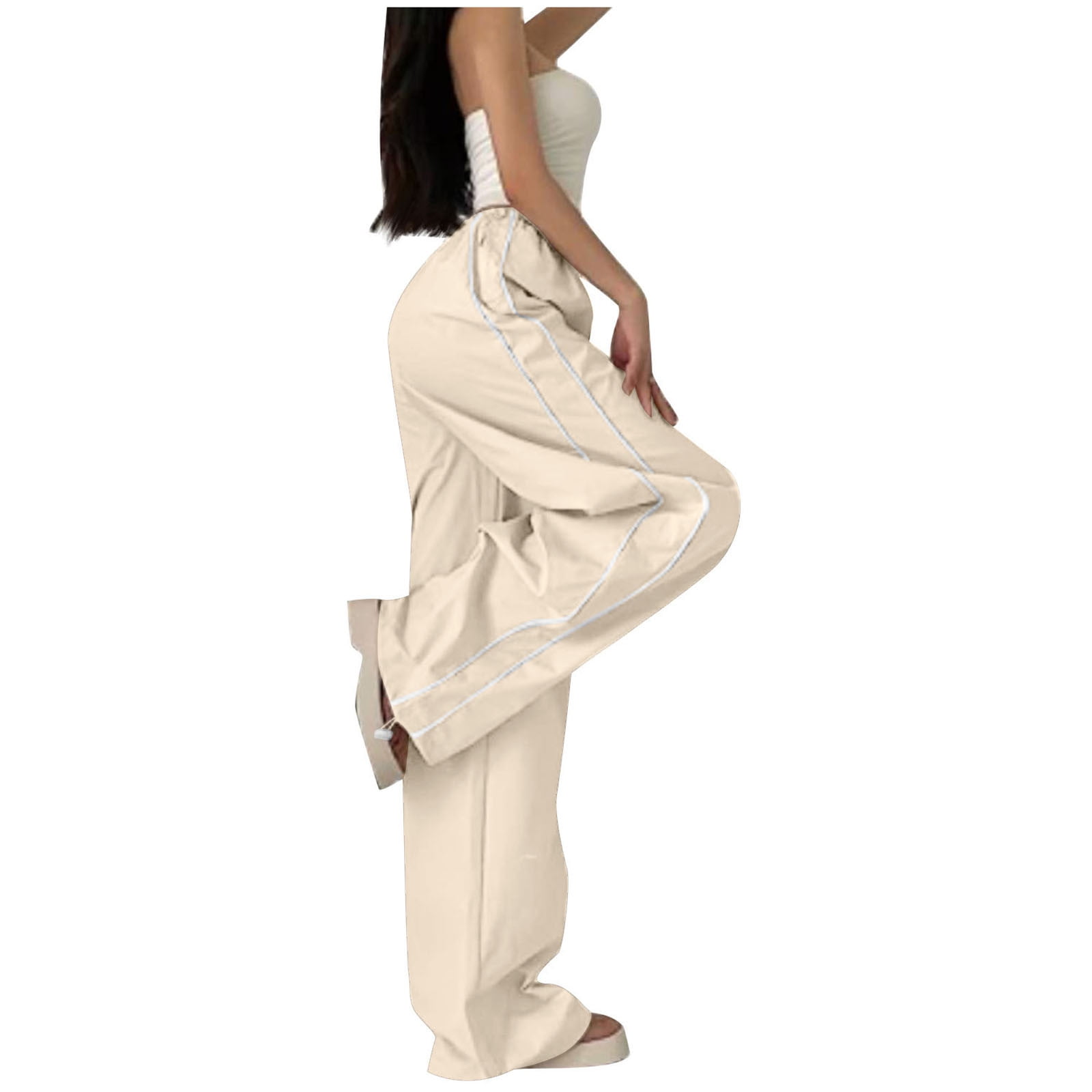Jwzuy Womens Parachute Pants Wide Leg Baggy Pants Y2k Elastic Waist