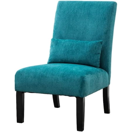 Teal Blue Fabric Armless Contemporary Accent Chair with Kidney Pillow ...