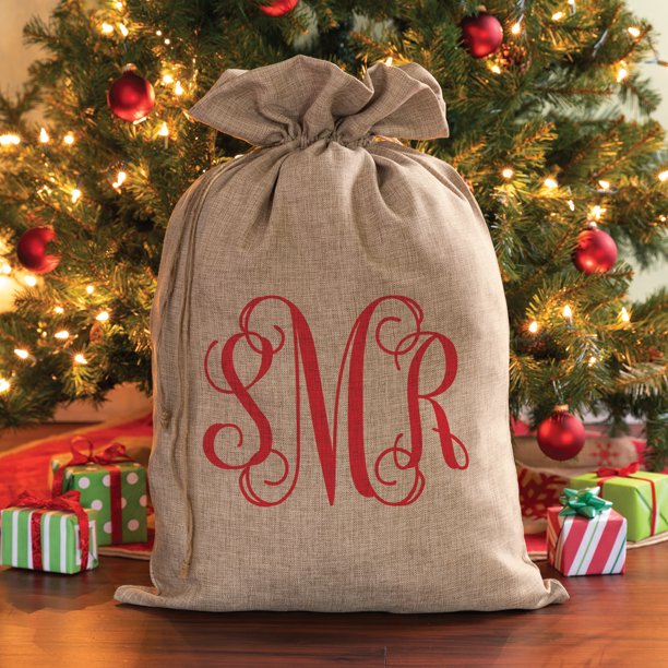Vine Monogram Personalized Burlap Santa Sack - Walmart.com - Walmart.com