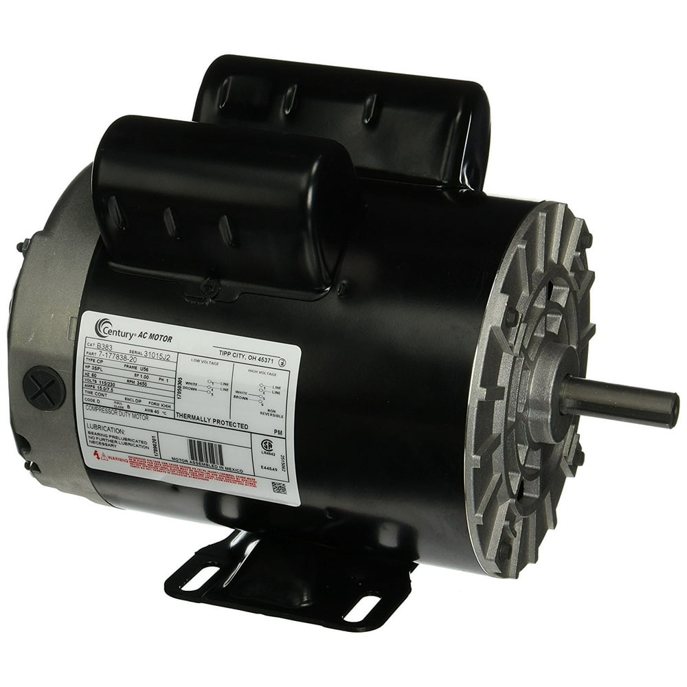 3 HP 3450 RPM Air Compressor 60 Hz Electric Motor 115-230 Volts Century B383 - Walmart.com ...